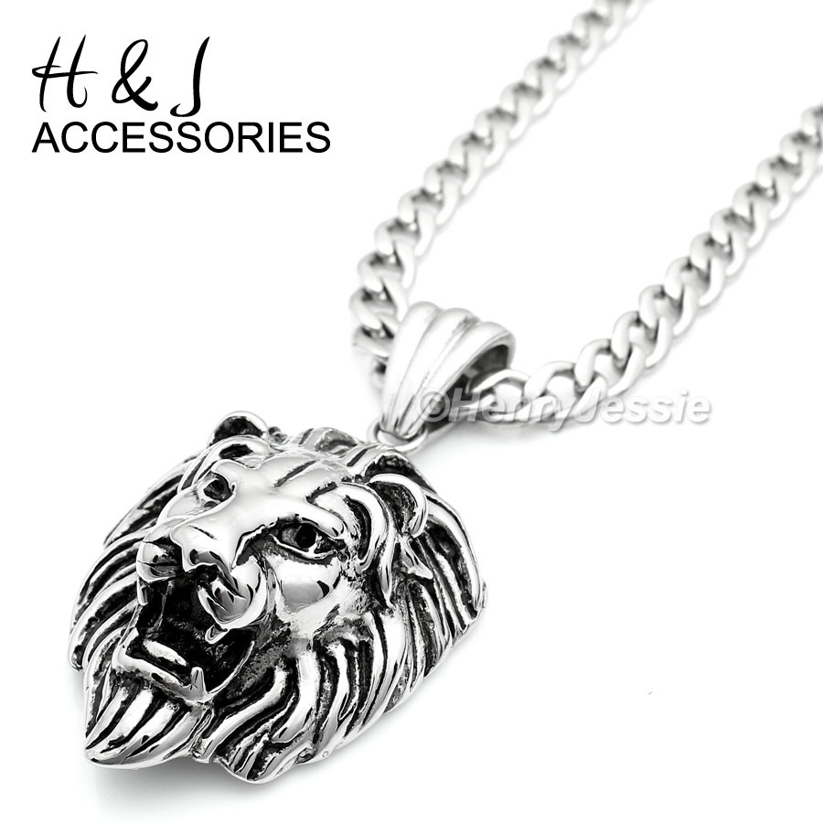 18-40"MEN Stainless Steel 6mm Silver Cuban Curb Link Chain LION FACE ...