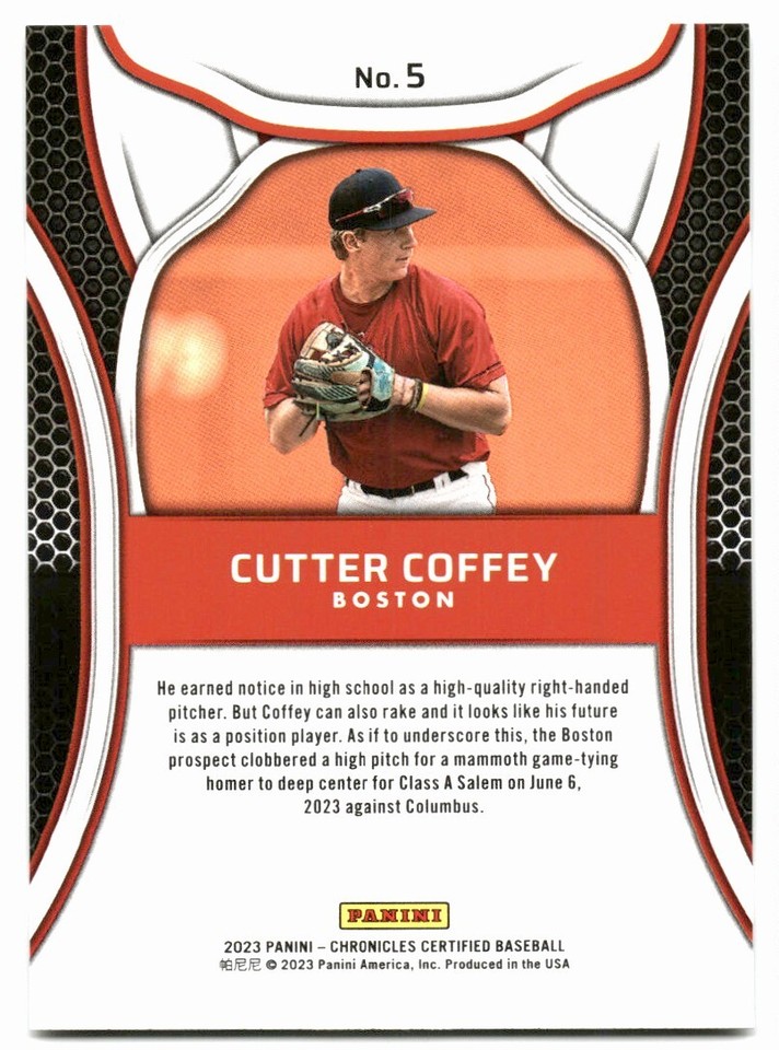 2023 Panini Chronicles Certified Cutter Coffey #5 Boston Red Sox | eBay