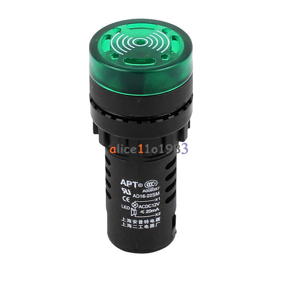 AC/DC 12V Green LED Active Buzzer Accident Signal Indicator Lamp AD16 ...