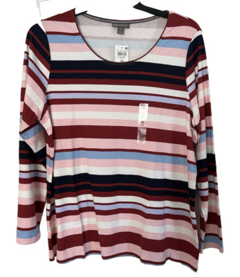 2X Plus Size Women's Cotton Blend Striped Tee Long Sleeve NWT! | eBay