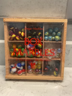 Vintage New Mega Marbles Wooden Collectors Box 80 Marbles 4 Shooters ...