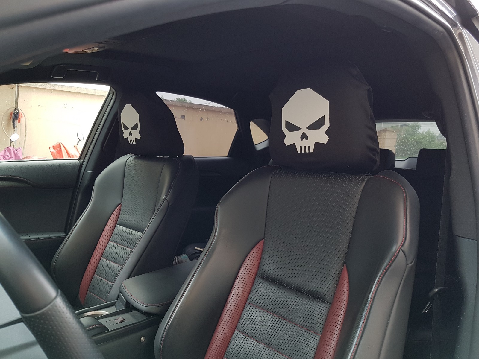 2x Cars Trucks DVD Monitors Black Spandex Universal White Skull ...