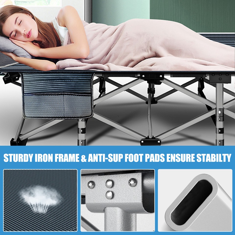 MOPHOTO XXL Folding Camping Cot Portable Military Cots W/Cushion ...