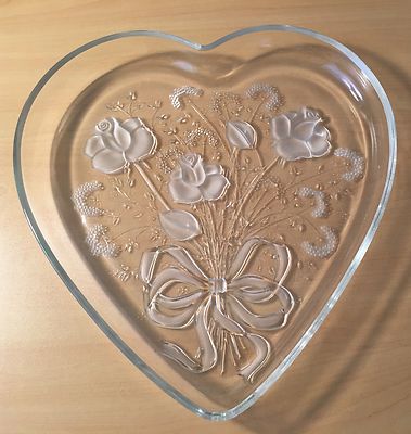 Decorative Heart Shaped Embossed Roses Glass Platter Serving Tray | eBay