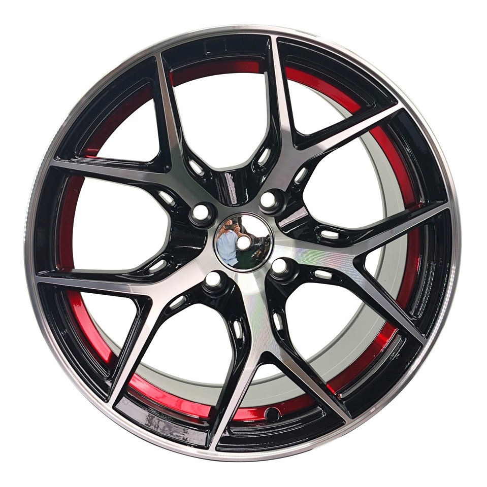 15X 7.5 Inch Black Machine Face Inner Lip Red Wheels Rim 4x100 Wheel 4 ...