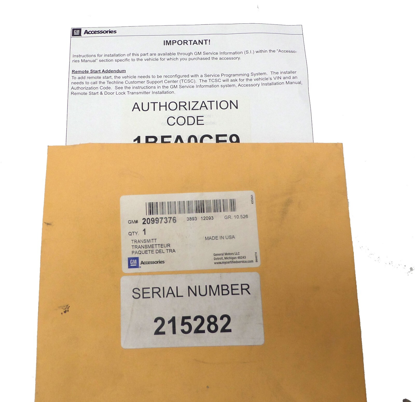 GM Transmitter Authorization Code Remote Start Addendum Theft Deterrent ...