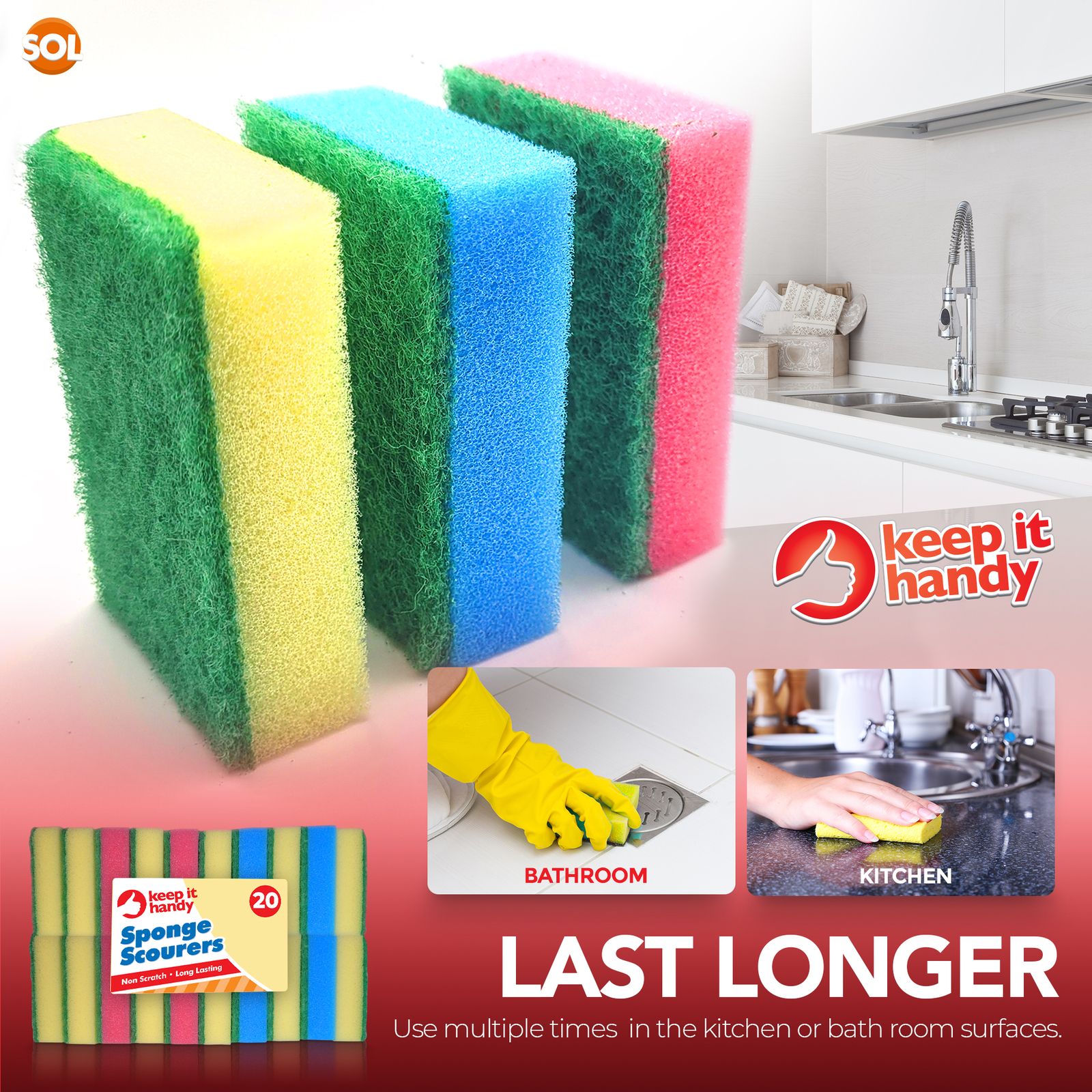 20 Pack Sponge Scourers Washing Up Kitchen Dish Scouring Pads Cleaning ...