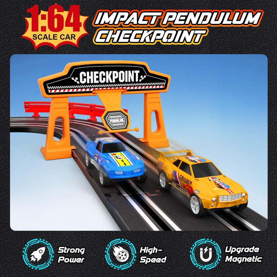 Slot Car Race Track Sets with 4 High-Speed Slot Cars Electric/Battery ...