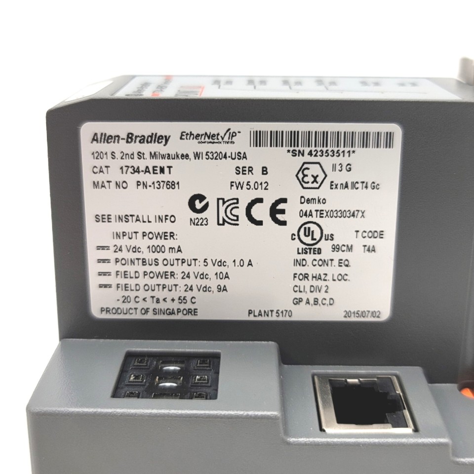 Allen Bradley 1734-AENT 1734 Point I/O EtherNet IP Adapter 24VDC 10 ...