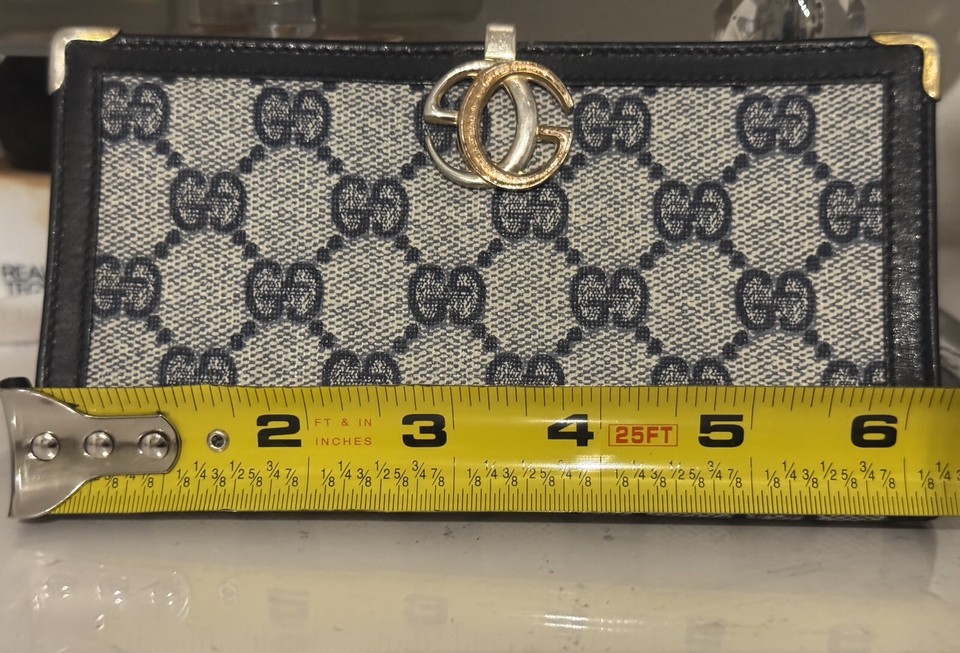 Gucci Vintage GG Logo Metal Fittings Long Checkbook Wallet Navy | eBay