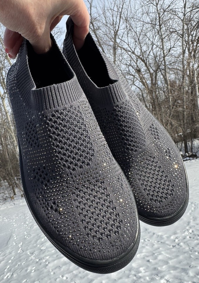 Bernie Mev. Rhinestone Slip On Sneakers Women’s 7.5-8 EU 38 Knit Bling ...