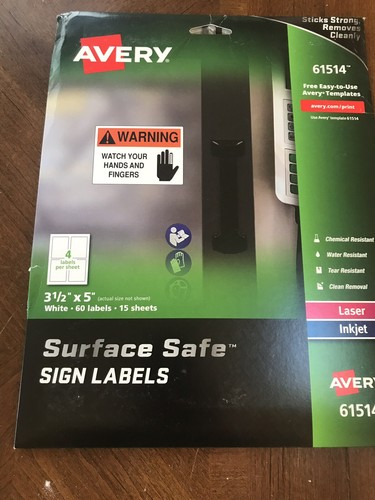 Avery brand; Surface Safe Sign Labels SKU: 61514 | eBay