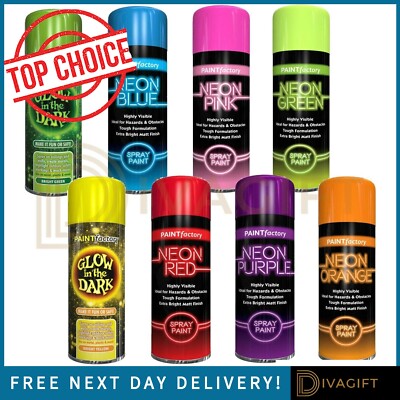 NEON SPRAY PAINT BRIGHT FLUORESCENT MATT FINISH HI VIS METAL AUTO CAR ...