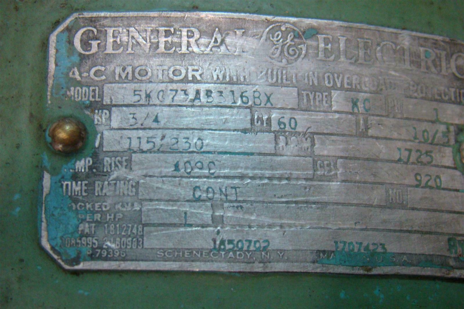 Vintage General Electric AC Motor 1PH 3/4HP 115/230V 1725RPM 60CY ...