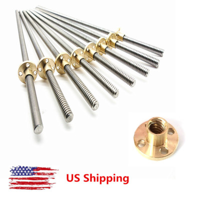 T8 Lead 2/ 8mm Rod Stainless Lead Screw Linear Rail Bar 100mm - 1200mm ...