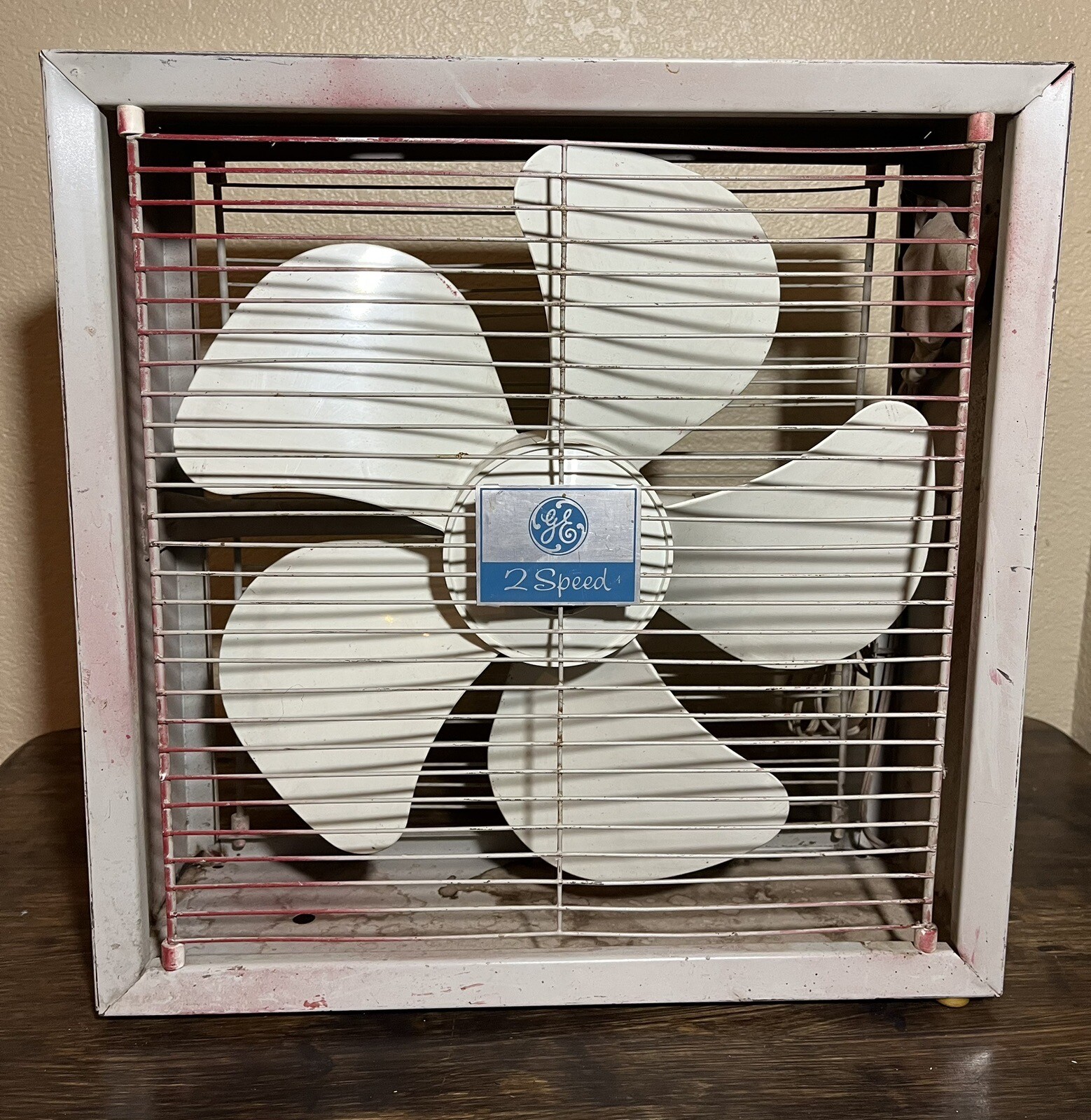 Vintage GE 16" X 16" Two Speed Metal Box Plastic Blade Fan Tested and ...