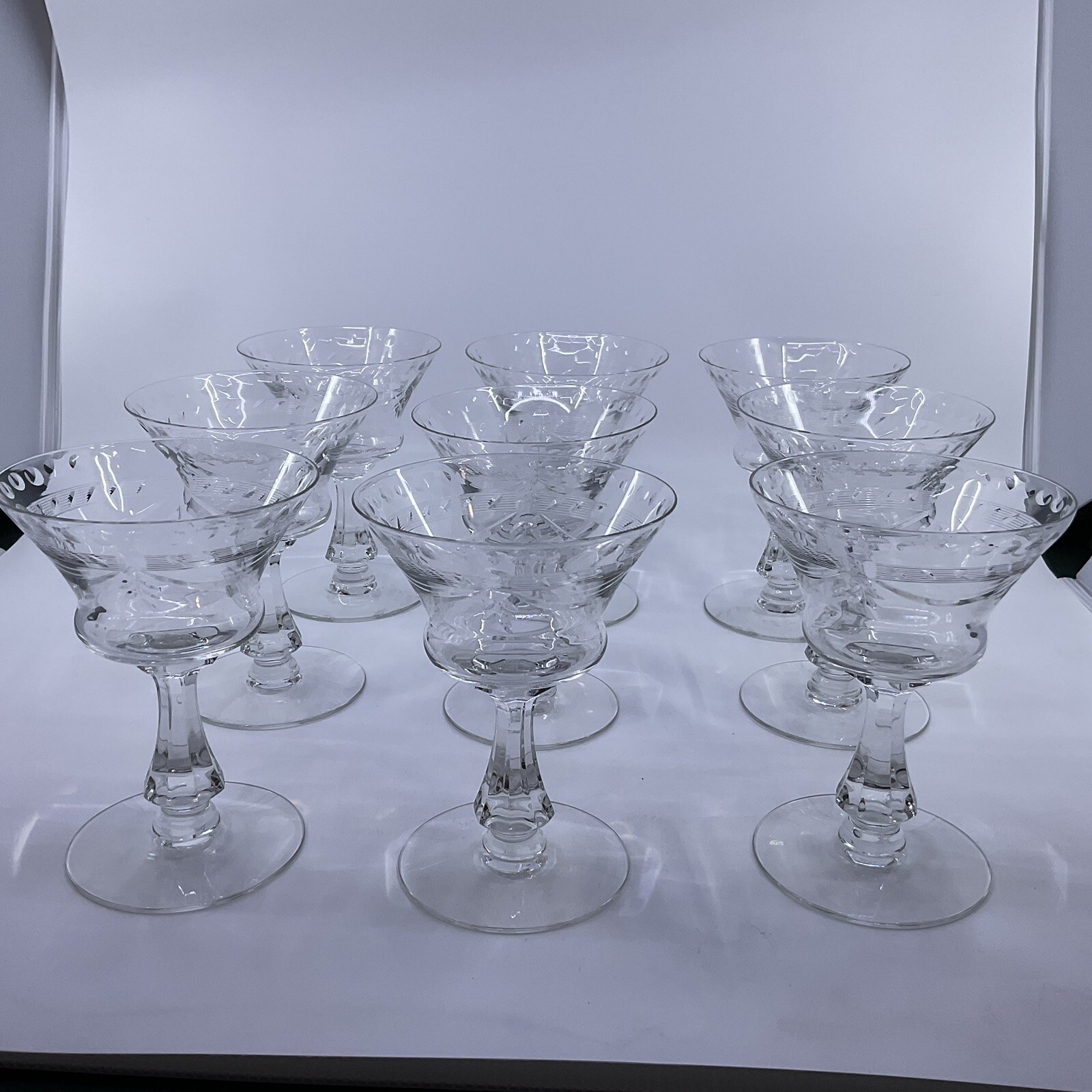Set Of 9 Seneca Crystal Cutting 1012 Stem 914 Champagne / Martini 7oz ...