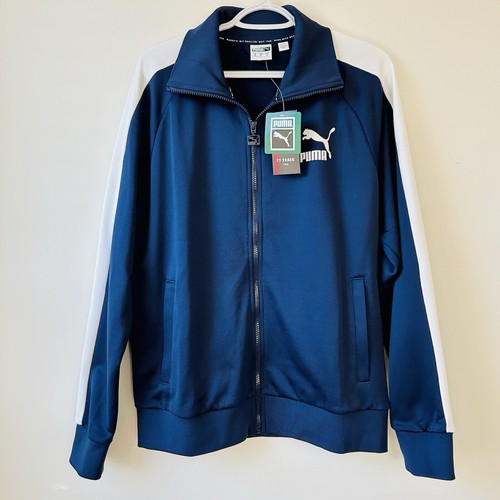 Puma Track Jacket Mens Size M Navy/White Full Zip Performance Athletic ...