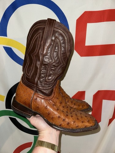 Tecovas The Emmitt Ostrich Roper Square Toe Boots Mens 10.5D Pecan 399 ...