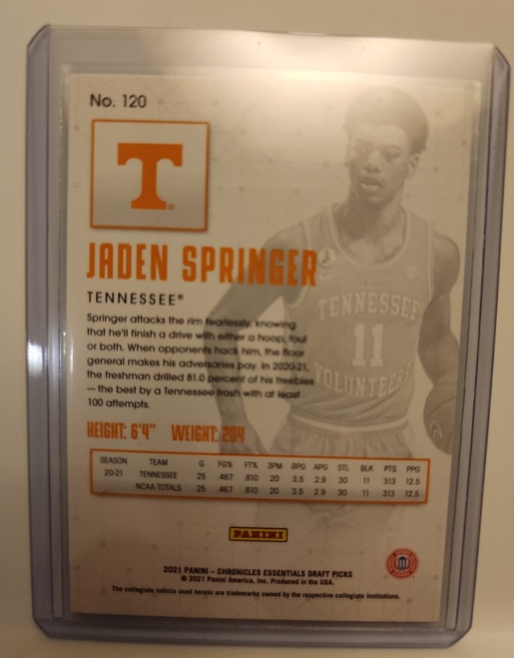 Jaden Springer 2021-22 Panini Chronicles Draft Essentials Rookie 76ers ...
