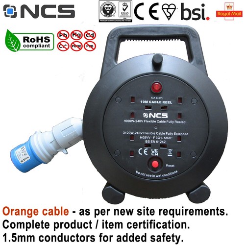 10m / 30ft Camping Tent Electric Mains Hook Up Reel Power Cable 16A ...