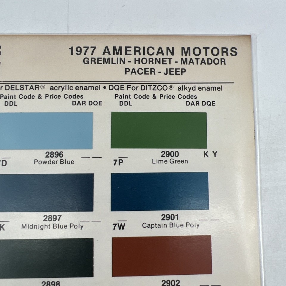 1977 AMC Matador Jeep Gremlin Hornet Ditzler PPG Color Chip Paint ...