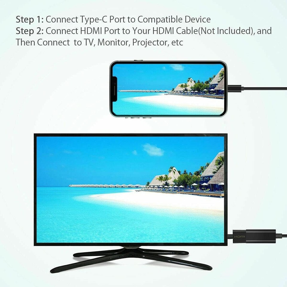 USB-C Type C To HDMI Adapter USB3.1 Cable For MHL Android Phone Tablet ...