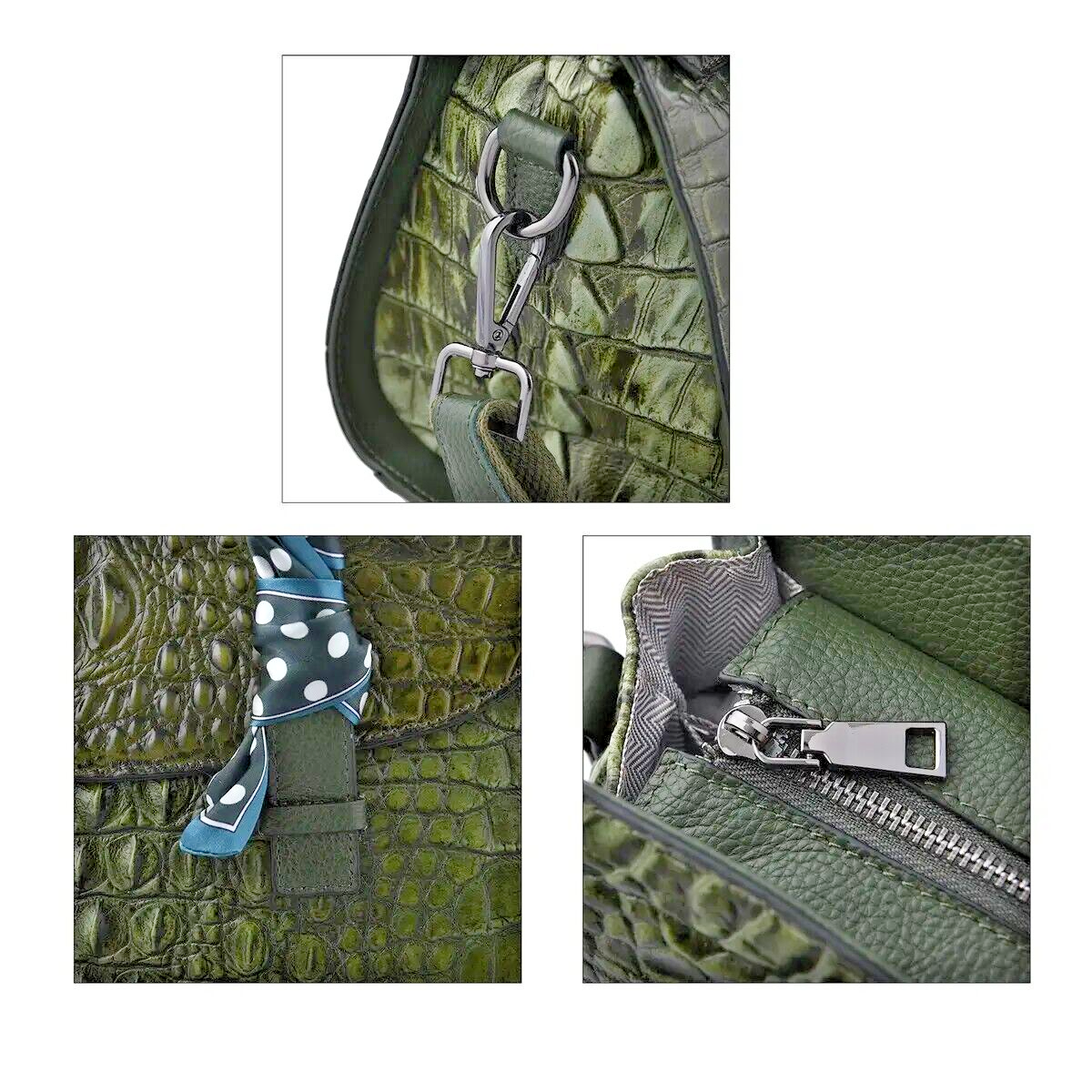 NWT Dark Green Crocodile Embossed Pattern Genuine Leather Handbag W ...
