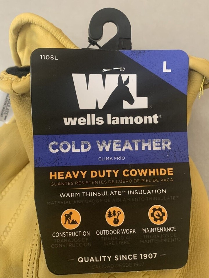 Wells Lamont Cold Weather Heavy Duty Cowhide Warm Thinsulate Gloves ...