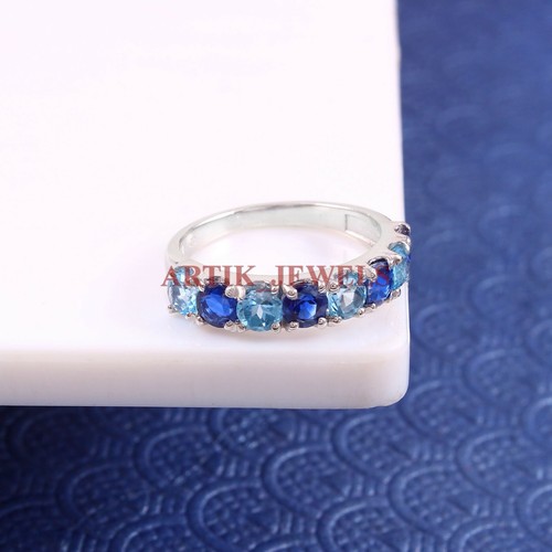 Natural Blue Topaz & Heated Sapphire With 925 Sterling Silver Women ...