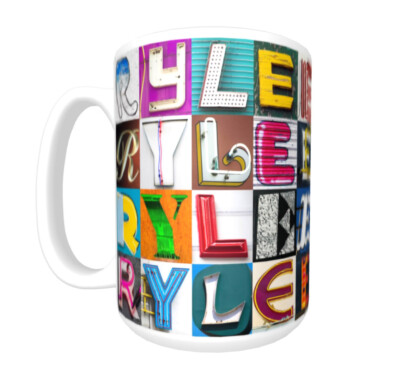 RYLEE Coffee Mug / Cup featuring the name in photos of sign letters | eBay