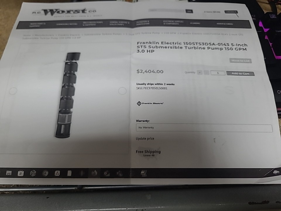 Franklin Electric 150STS3D5A-0143 5-Inch STS Submersible Turbine Pump ...