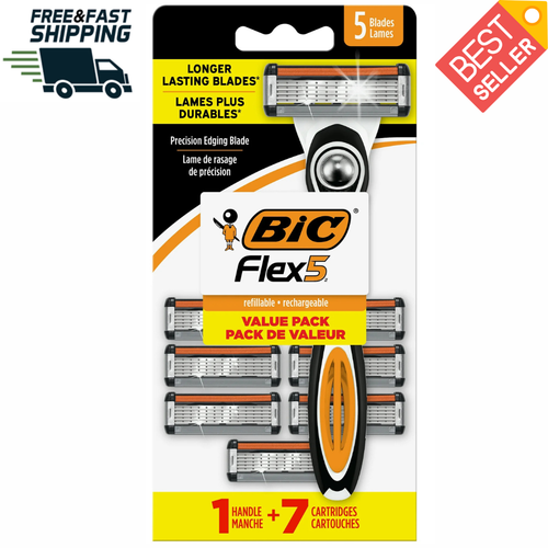 BIC Flex 5 Refillable 5 Blade Manual Razors for Men, 1 Handle and 7 ...