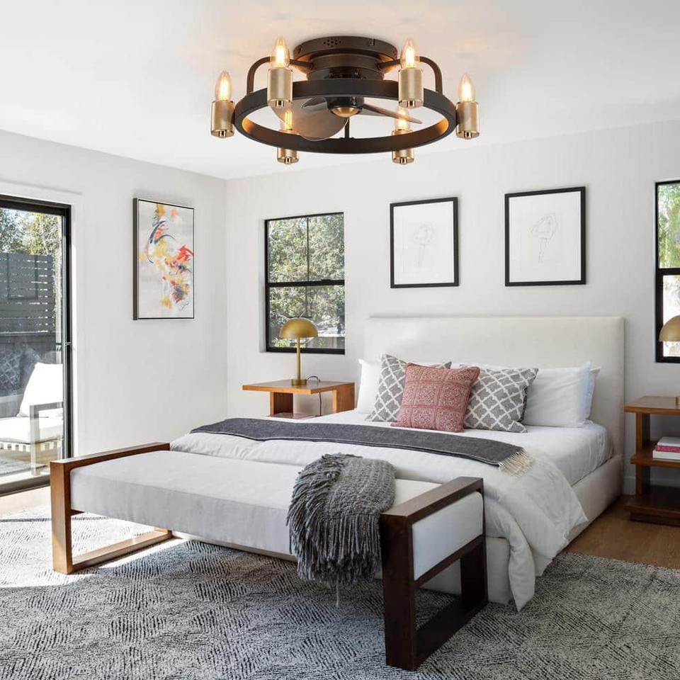 FANNEHONNE Ceiling Fan 6.3"x19.68"x19.68" Gold Flush Mount Caged w ...