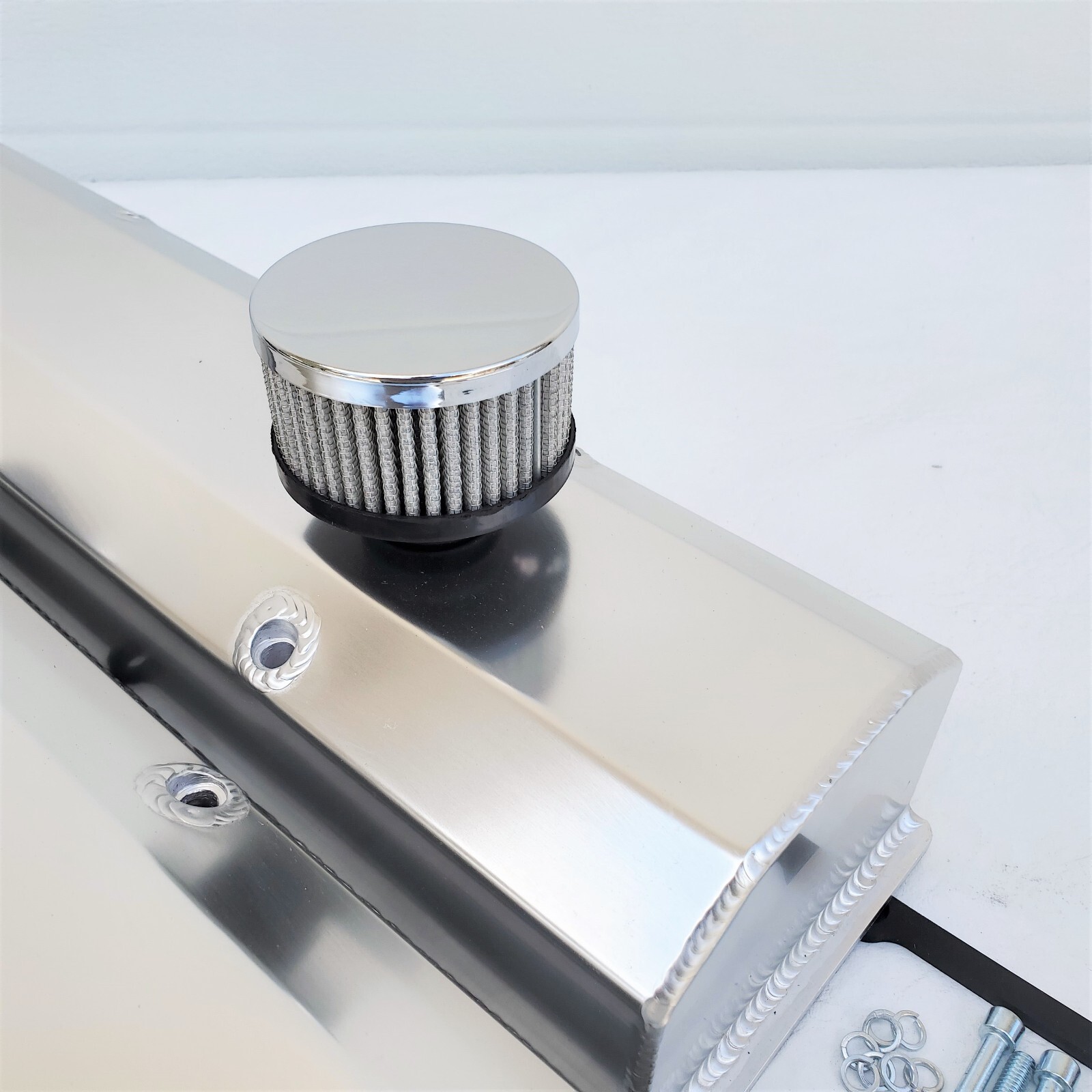 Small Block Chevy Satin Aluminum Fabricated Valve Covers SBC 350 400 Breathers | eBay