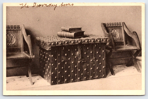 VINTAGE OLD ANTIQUE POSTCARD DOOMSDAY BOOKS CHEST CHAIRS PUBLIC RECORD ...