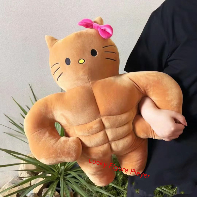 Sanrio Buff Hello Kitty Kawaii Muscle Plush Funny Doll 40Cm Pillow &55 ...