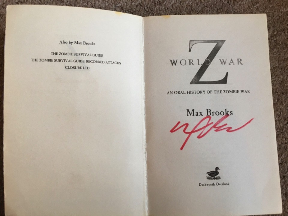World War Z signed copy by Max Brooks / History of the Zombie War by ...