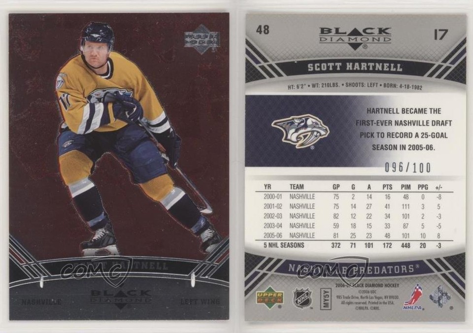2006-07 Upper Deck Black Diamond Ruby 96/100 Scott Hartnell #48 11pj | eBay