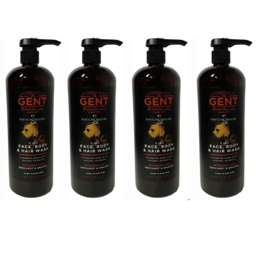 4 x 1L Ashton Moore The Gent - 3 in 1 -Face, Body & Hair Wash -Bergamot ...