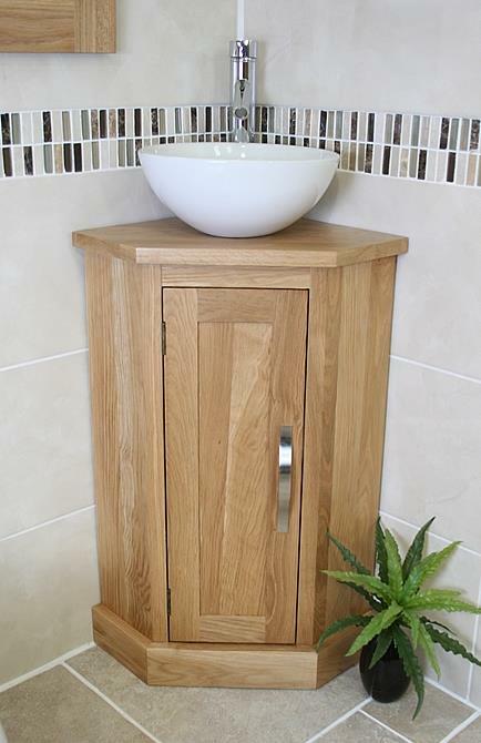 Bathroom Vanity Corner Unit | Oak Sink Cabinet | Ceramic Basin Tap ...