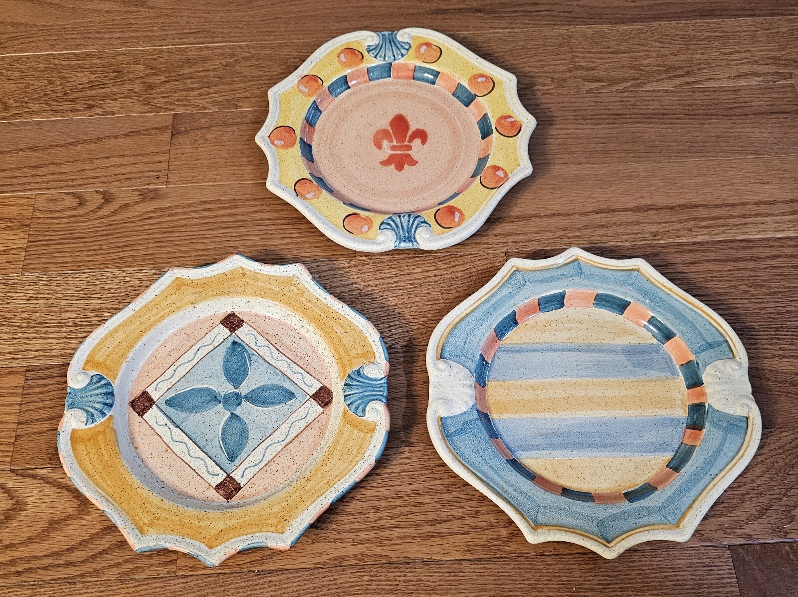 Set of 3 Horchow Rustic Hand made Italian Pottery Salad Plate Tuscan ...