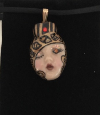 "Taffeta" Adagio Face Holiday Necklace Hand-Painted Porcelain Swarovski ...