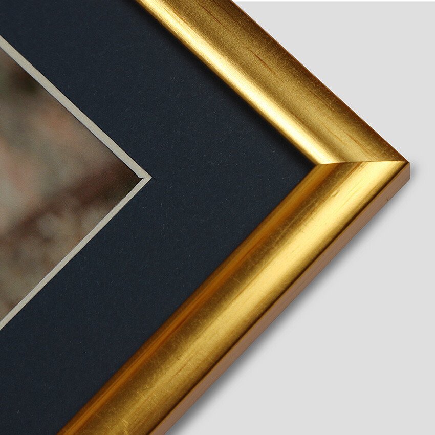 10x8 THIN GOLD PHOTO FRAME incl DARK BLUE Mount for TWO 6x4 PICTURES ...