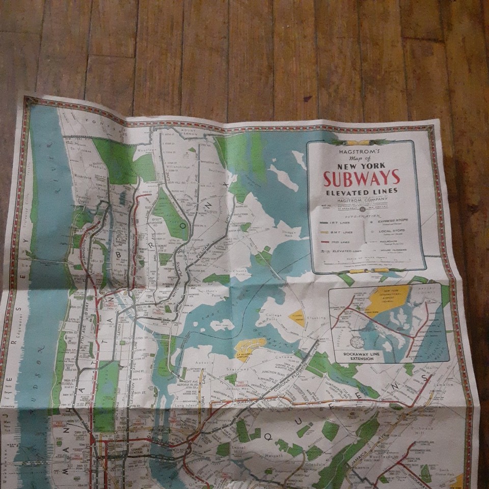 Map Of New York Subway & Elevated Lines Guide 20X28” Vintage Poster ...