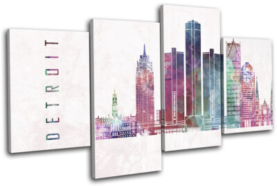 Detroit Colourful Abstract Grunge City MULTI TELA parete arte foto ...