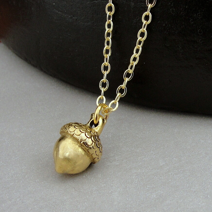 Gold Acorn Necklace - Gold Acorn Charm Jewelry - Fall Autumn Nature ...
