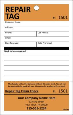 100 Repair Tags, Service Department Tags with Detachable Claim Check ...
