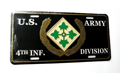 US Army 4th Infantry Division Embossed Metal License Plate 6 x 12 ...