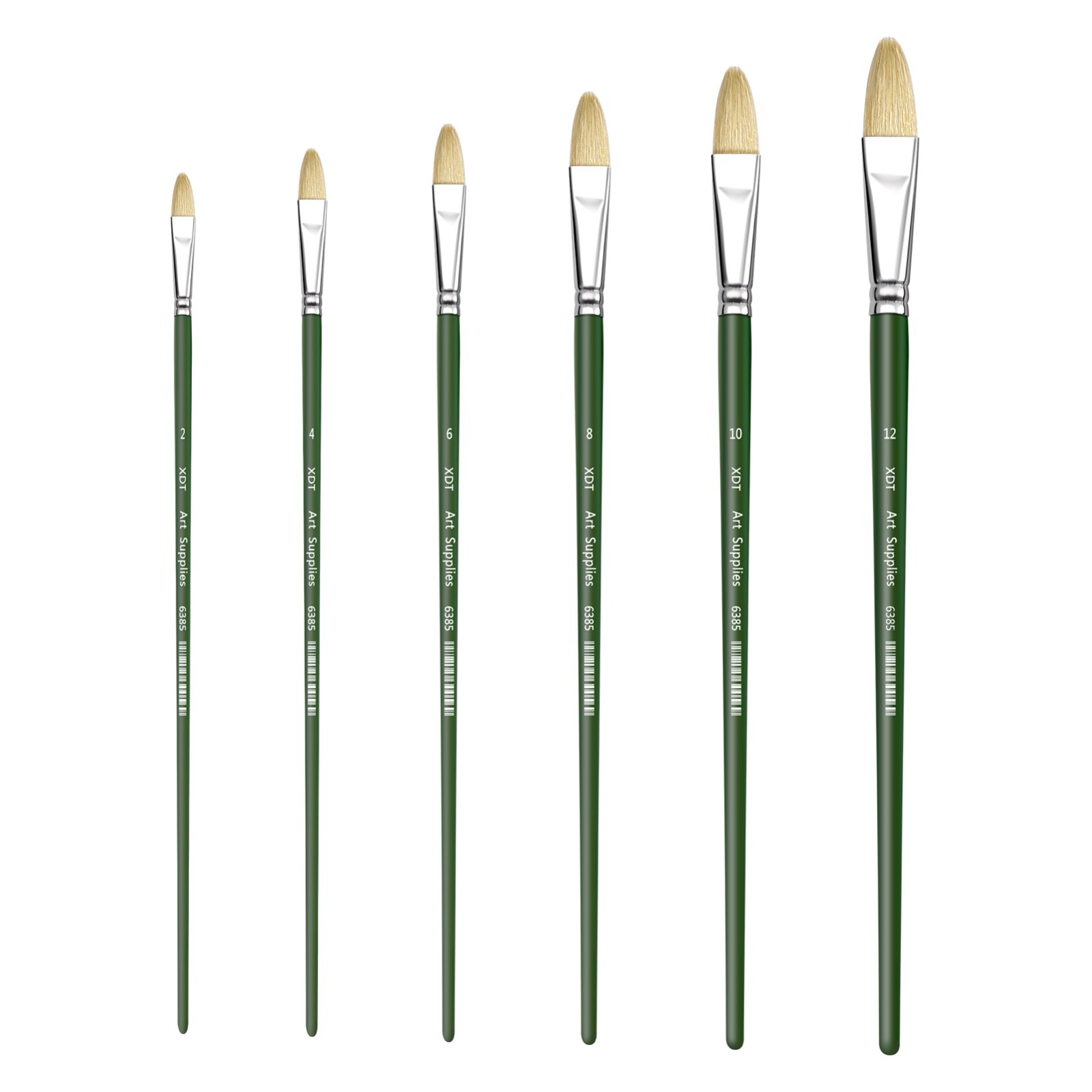 XDT#6385 Filbert Art Brush Set 6Pc #2#4#6#8#10#12 Hog Acrylic Oil ...